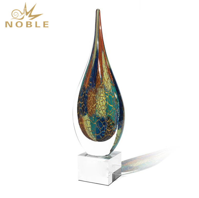 Multi-colored Waterdrop Blown Art Glass Trophy on Optical Crystal Base ...