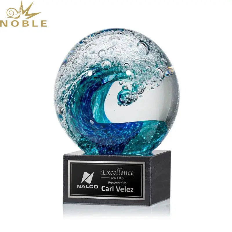 Free Engraving Custom Surf Ball Art Glass Award on Marble Base - Buy ...